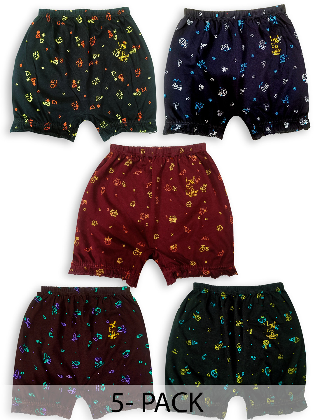Buy Inner Element Infant Girls Pack Of 5 Printed Pure Cotton Bloomer ...