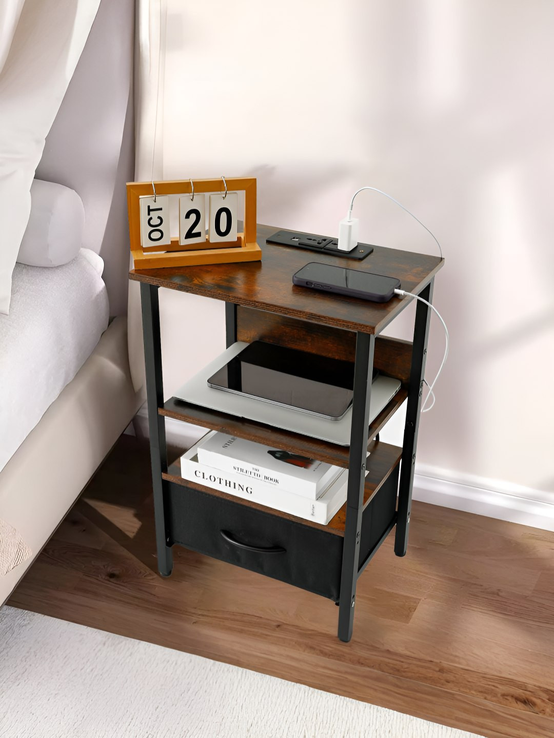 Buy THE BETTER HOME Brown Collapsible Bed Side Table With Charging ...