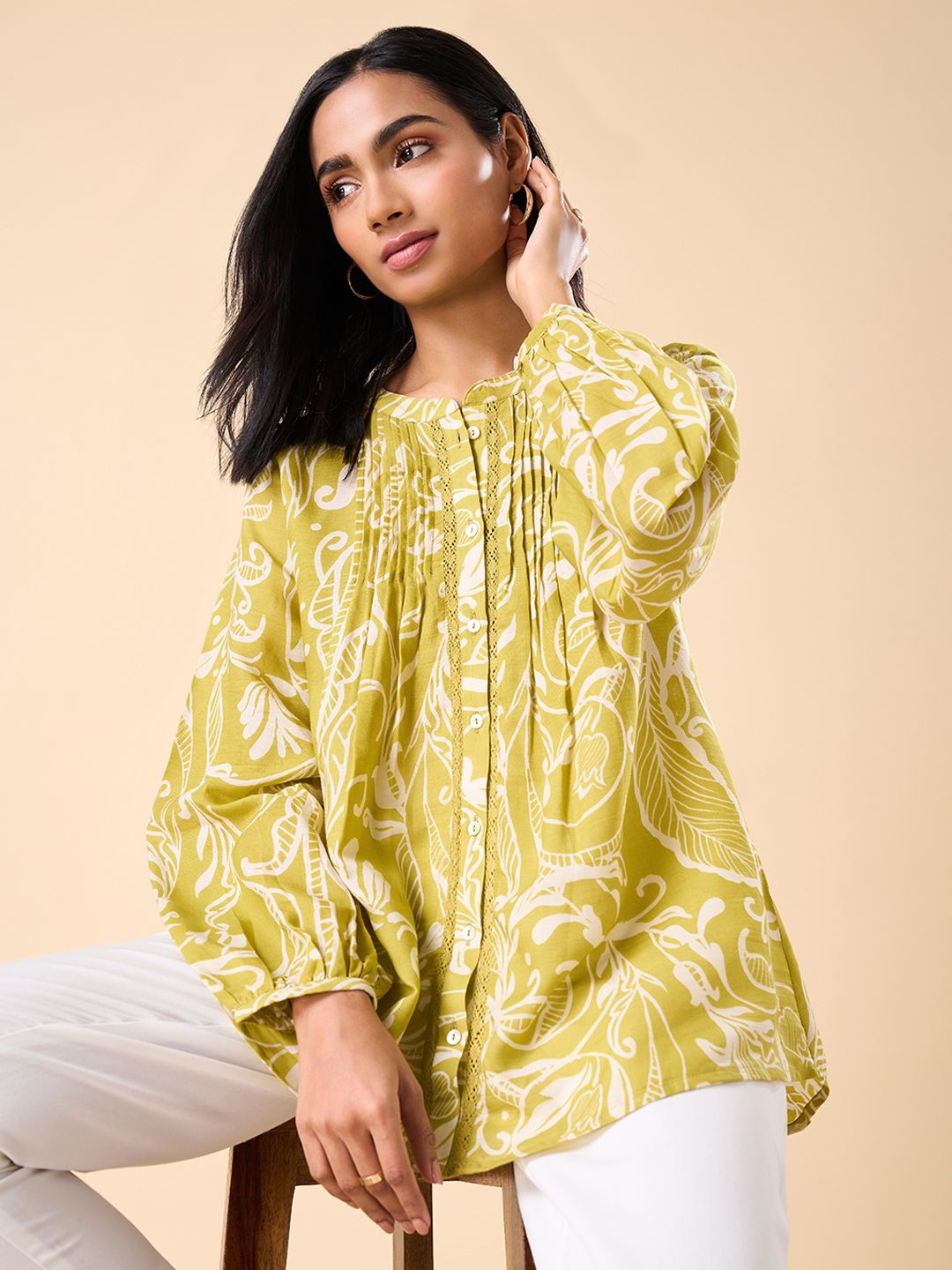 Buy Marigold Lane Tropical Print Puff Sleeve Top - Tops for Women ...