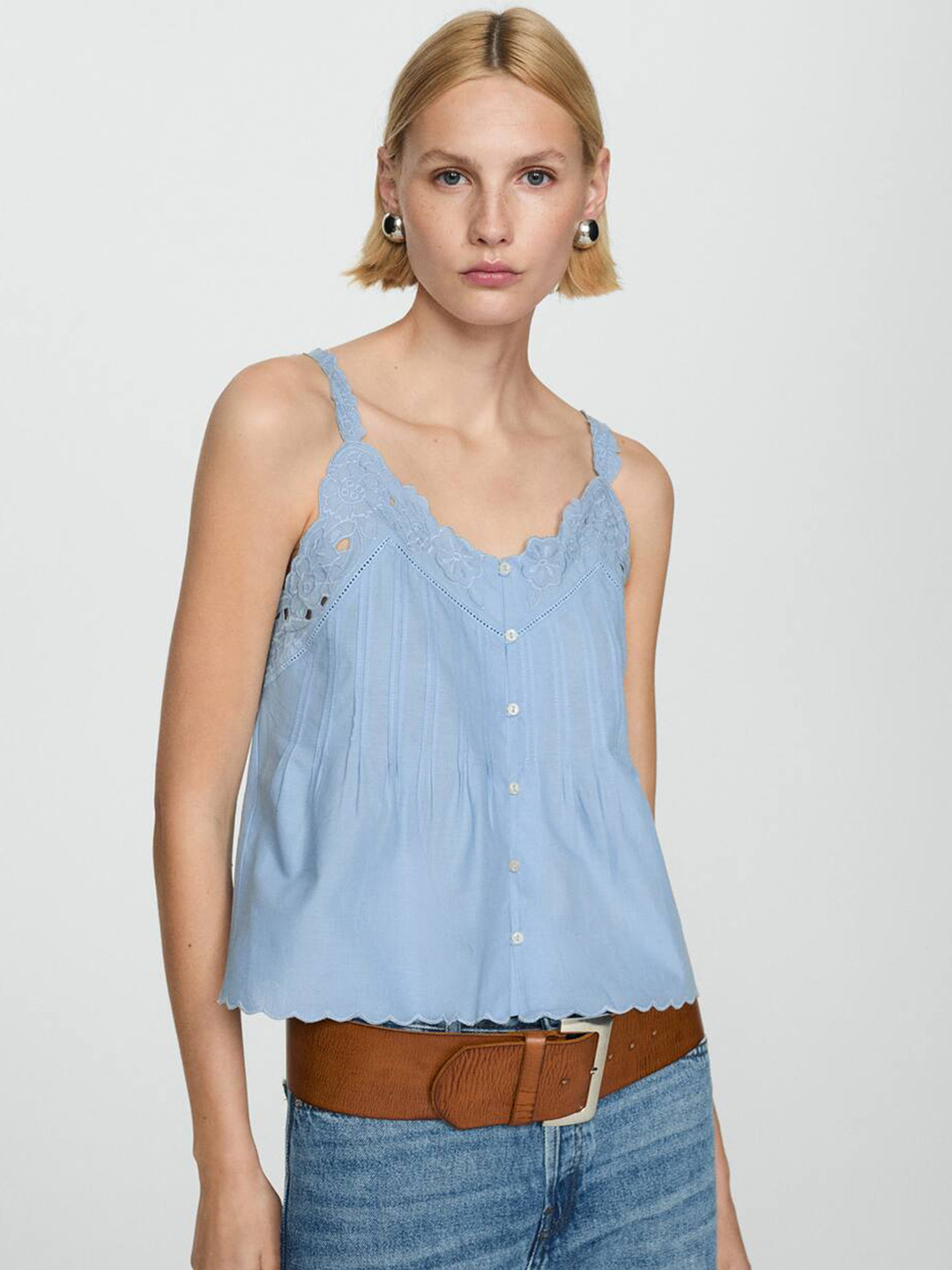 Buy MANGO Embroidered Pure Cotton Tank Top - Tops for Women 29590096 ...