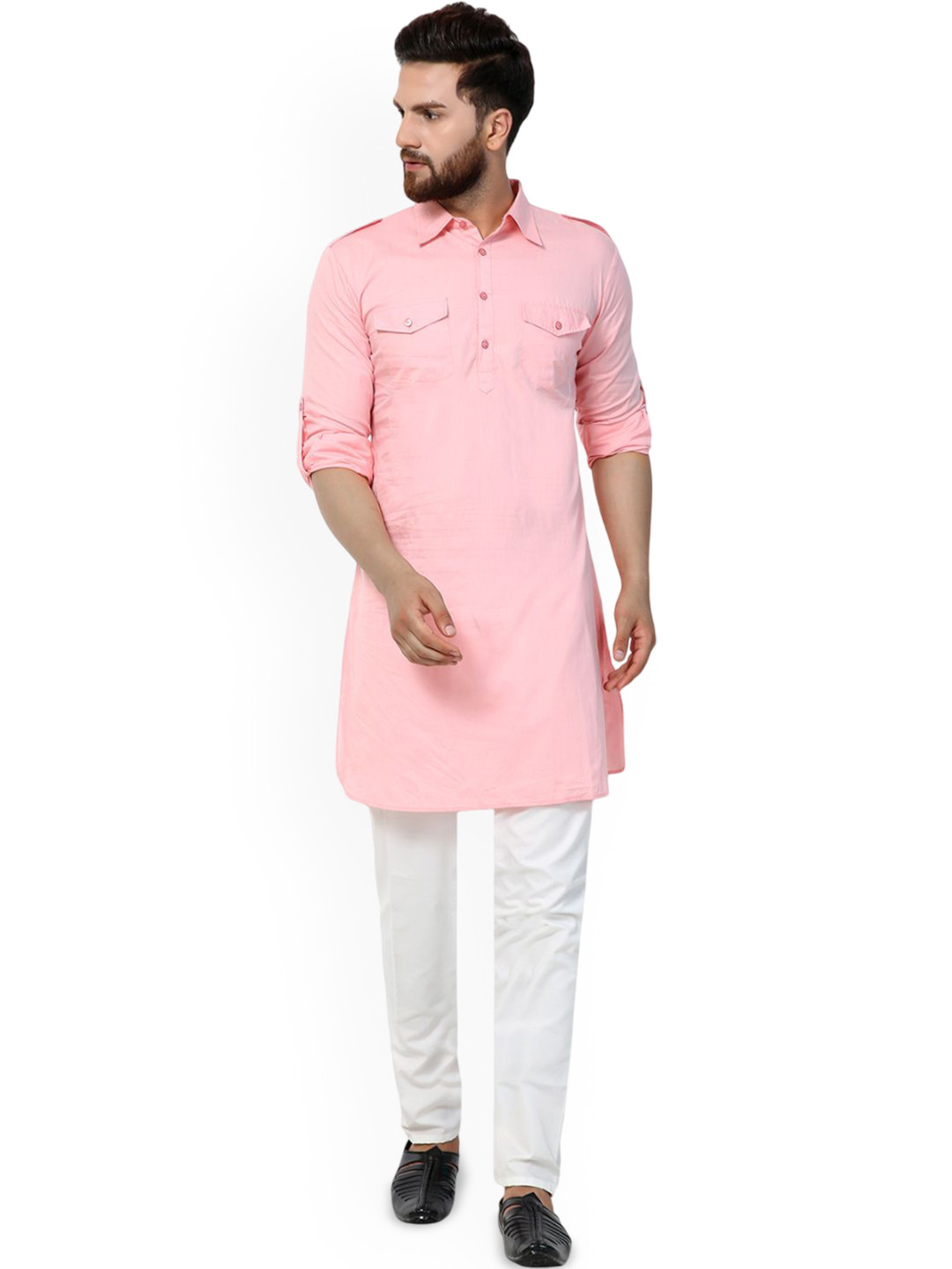 Buy Moda Rapido Shirt Collar Phatani Cotton Kurta - Kurtas for Men ...