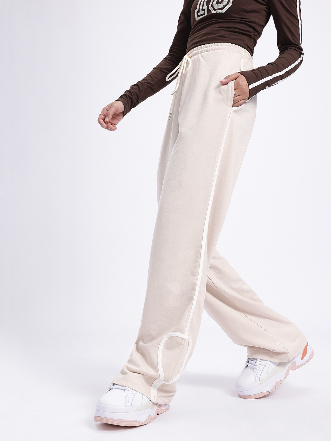 Buy Glitchez Women Comfy Knits Taping Detail Relaxed Fit Track Pants ...