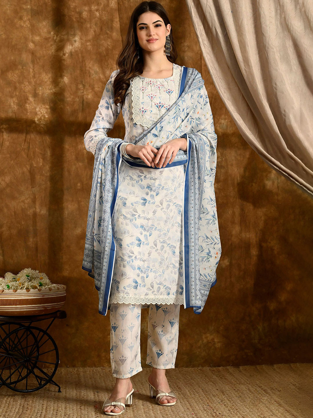 Buy Anouk Women Floral Printed Regular Pure Cotton Kurta With Trousers & With Dupatta - Kurta ...