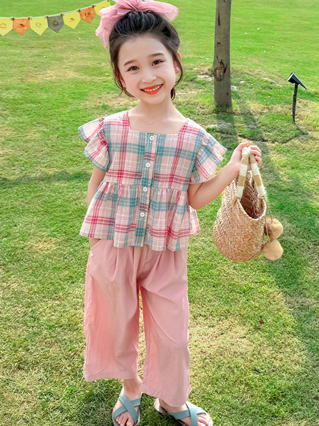 Buy LULU & SKY Girls Checked Top With Trousers - Clothing Set for Girls ...