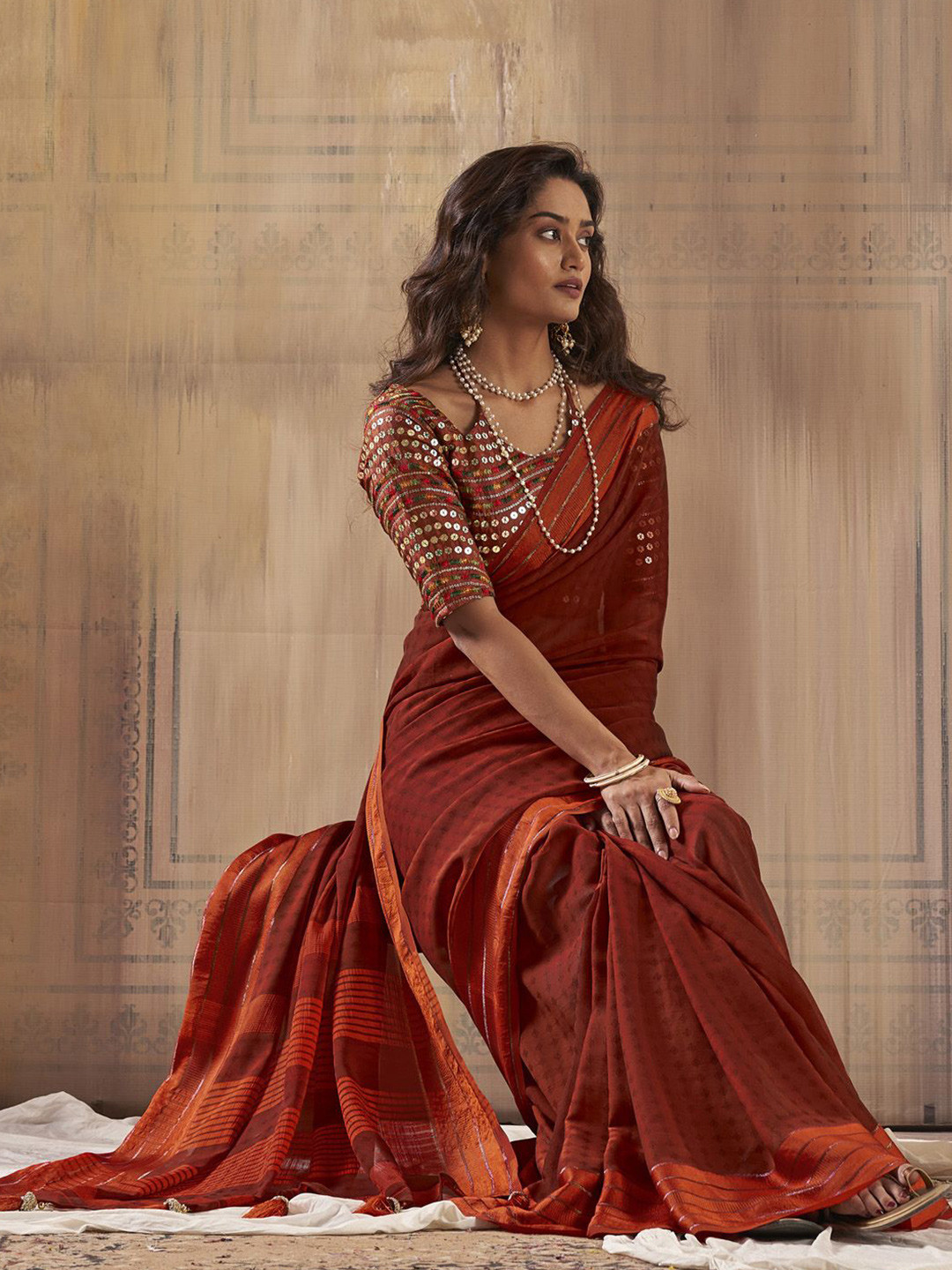 Buy Anouk Rustic Striped Poly Georgette Saree - Sarees for Women ...