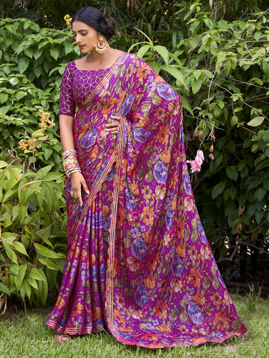 Buy Anouk Rustic Floral Sequinned Pure Chiffon Saree - Sarees for Women ...