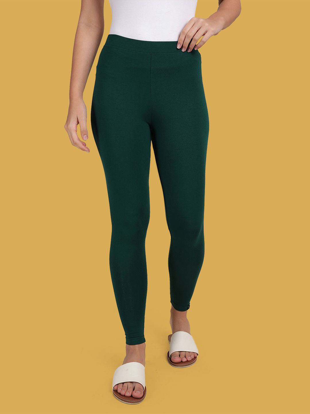 Buy TWIN BIRDS Women Viscose Blend Solid Bottle Green Ankle Length Legging - Leggings for Women ...