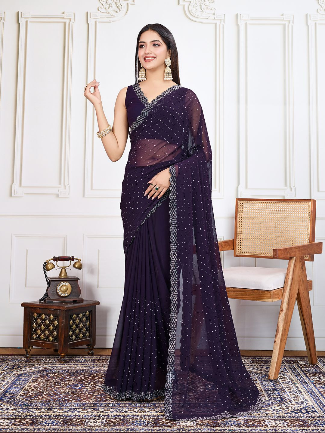 Buy House Of Pataudi Embellished Saree With Blouse Piece - Sarees for ...