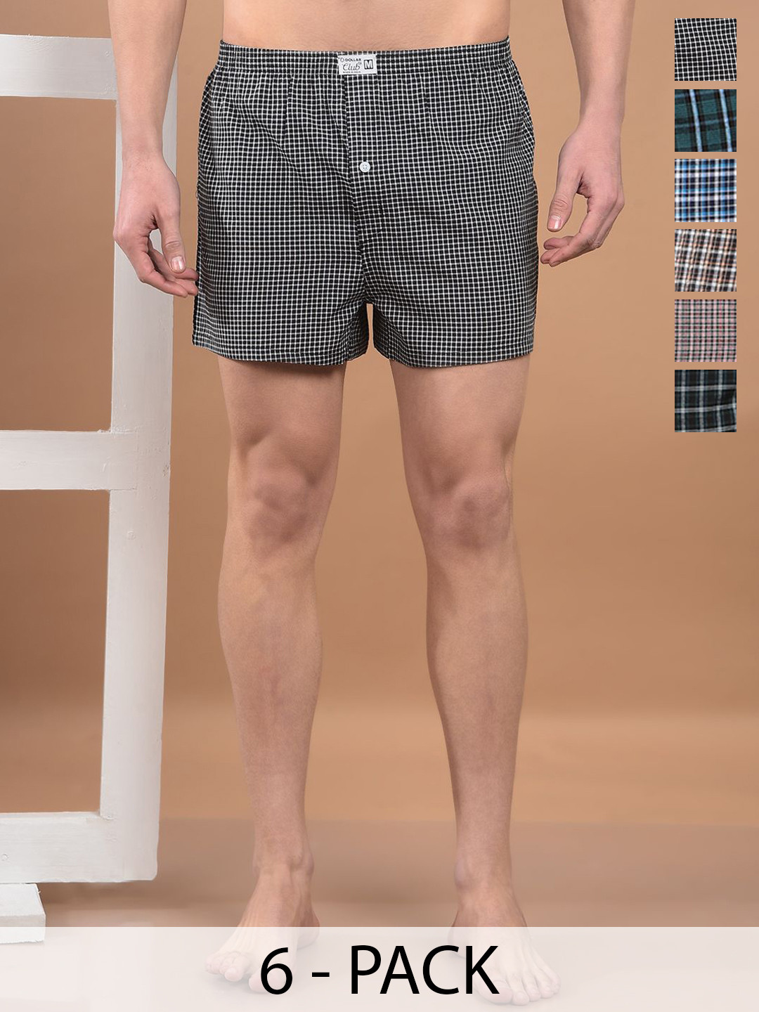 Buy Dollar Pack Of 6 Assorted Checkered Pure Combed Cotton Boxers TSSO ...