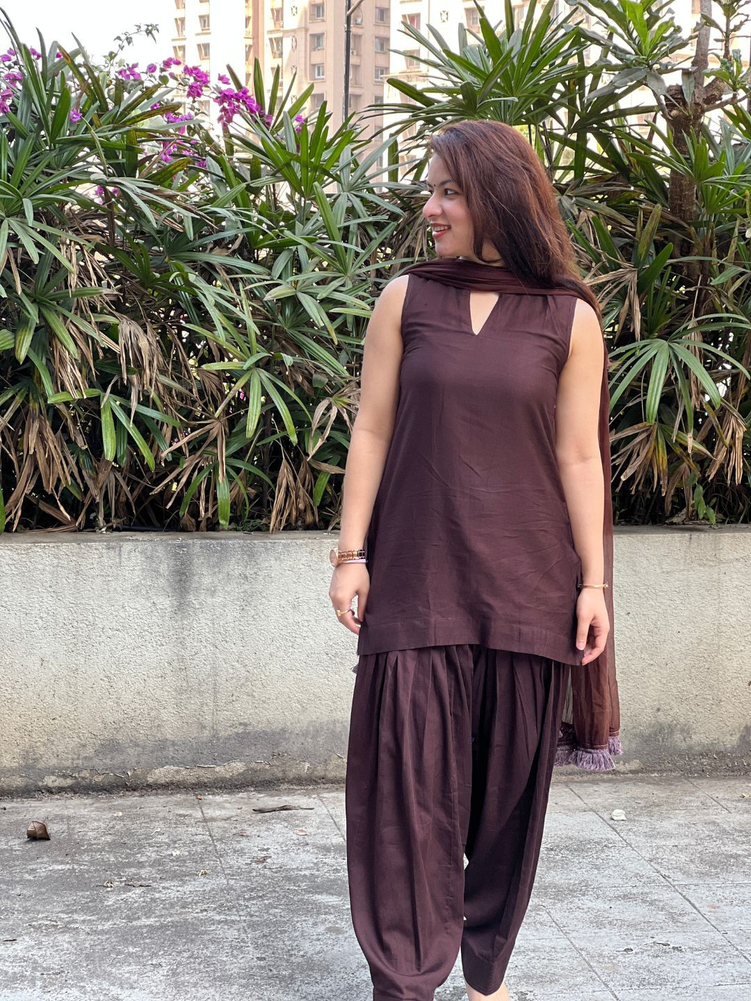 Buy Rangreza Ethnic Mocha Farsi Pure Cotton Kurti With Salwar & Dupatta Set - Kurta Sets for ...