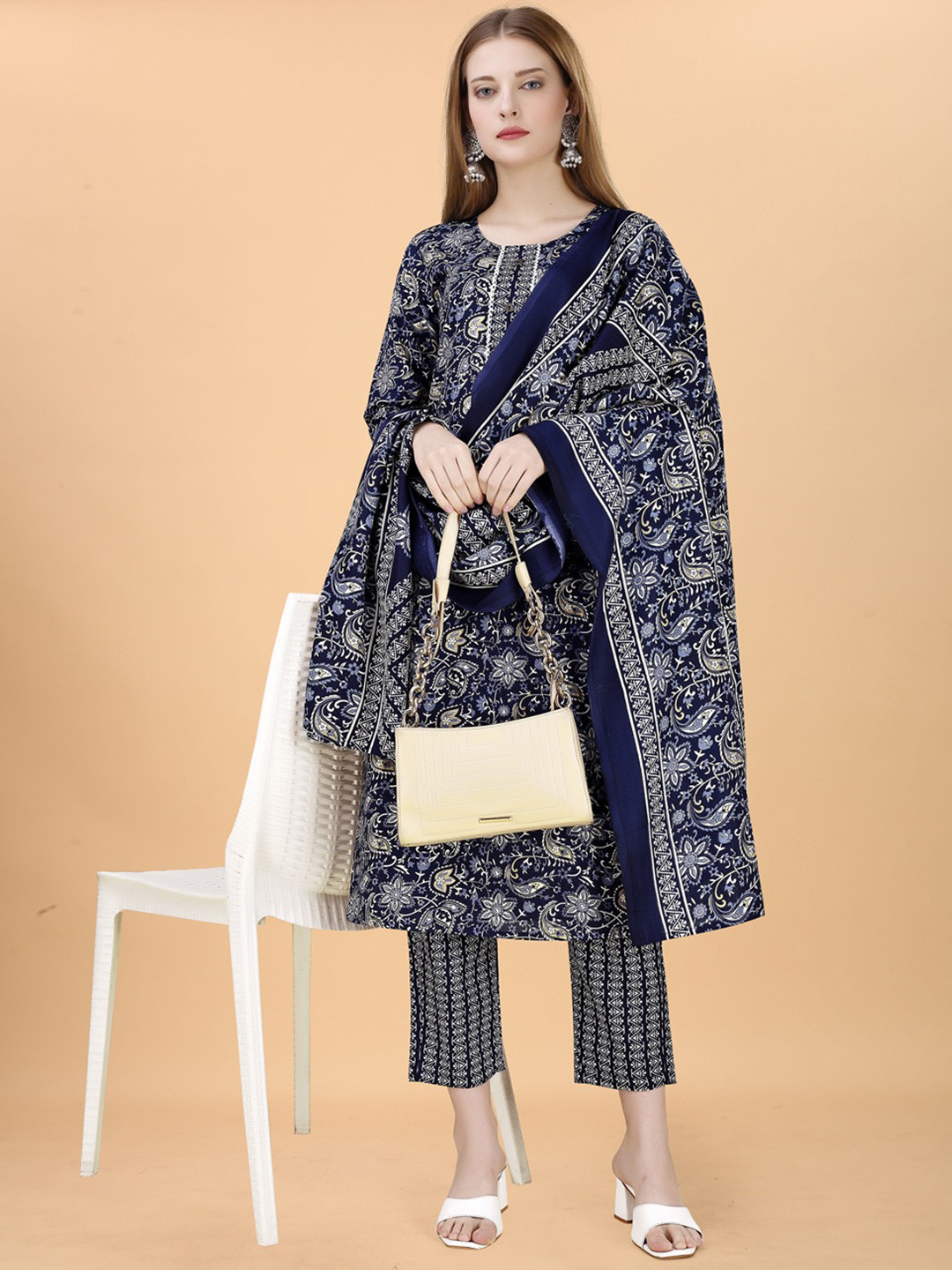 Buy Fashion FRICKS Women Floral Regular Kurta With Trousers & With ...