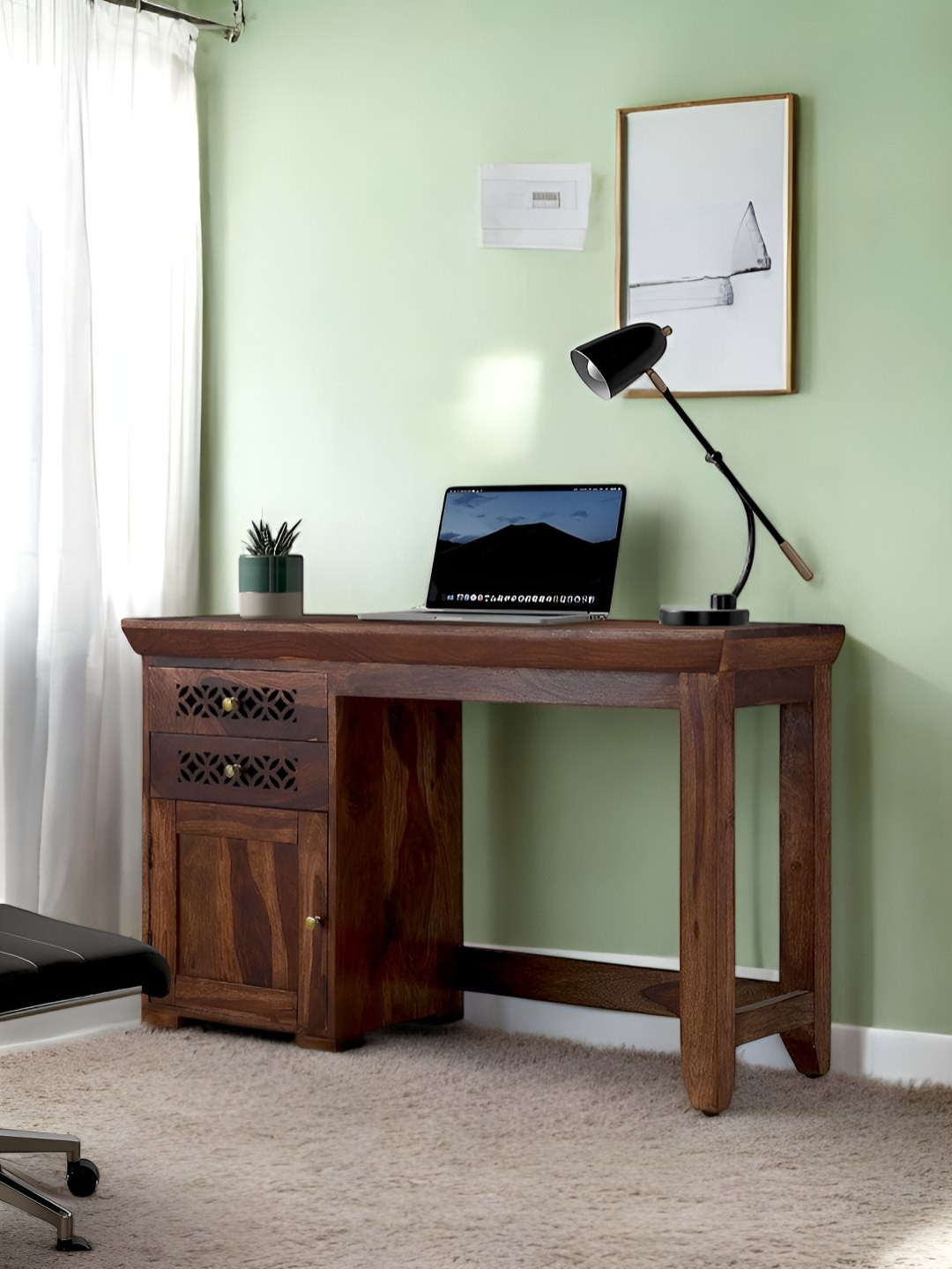 Buy Ikiriya Sheesham Wood Study Computer Table (Provisional Teak Finish ...