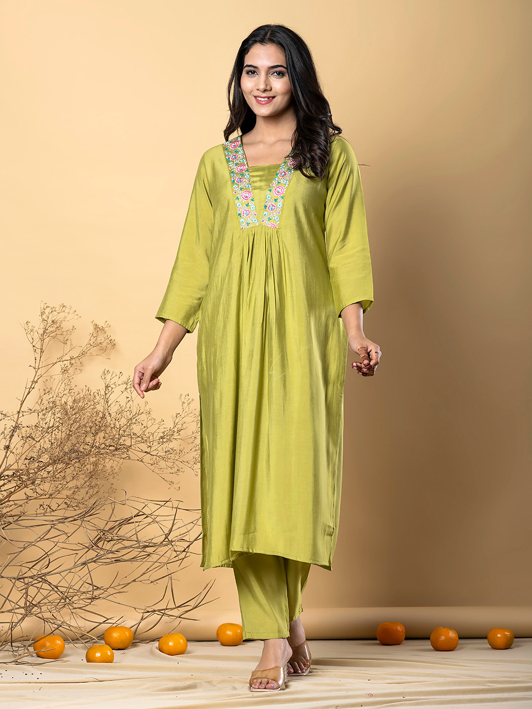 Buy Readiprint Women Ethnic Motifs Embroidered Pleated Thread Work Kurta With Palazzos - Kurta ...