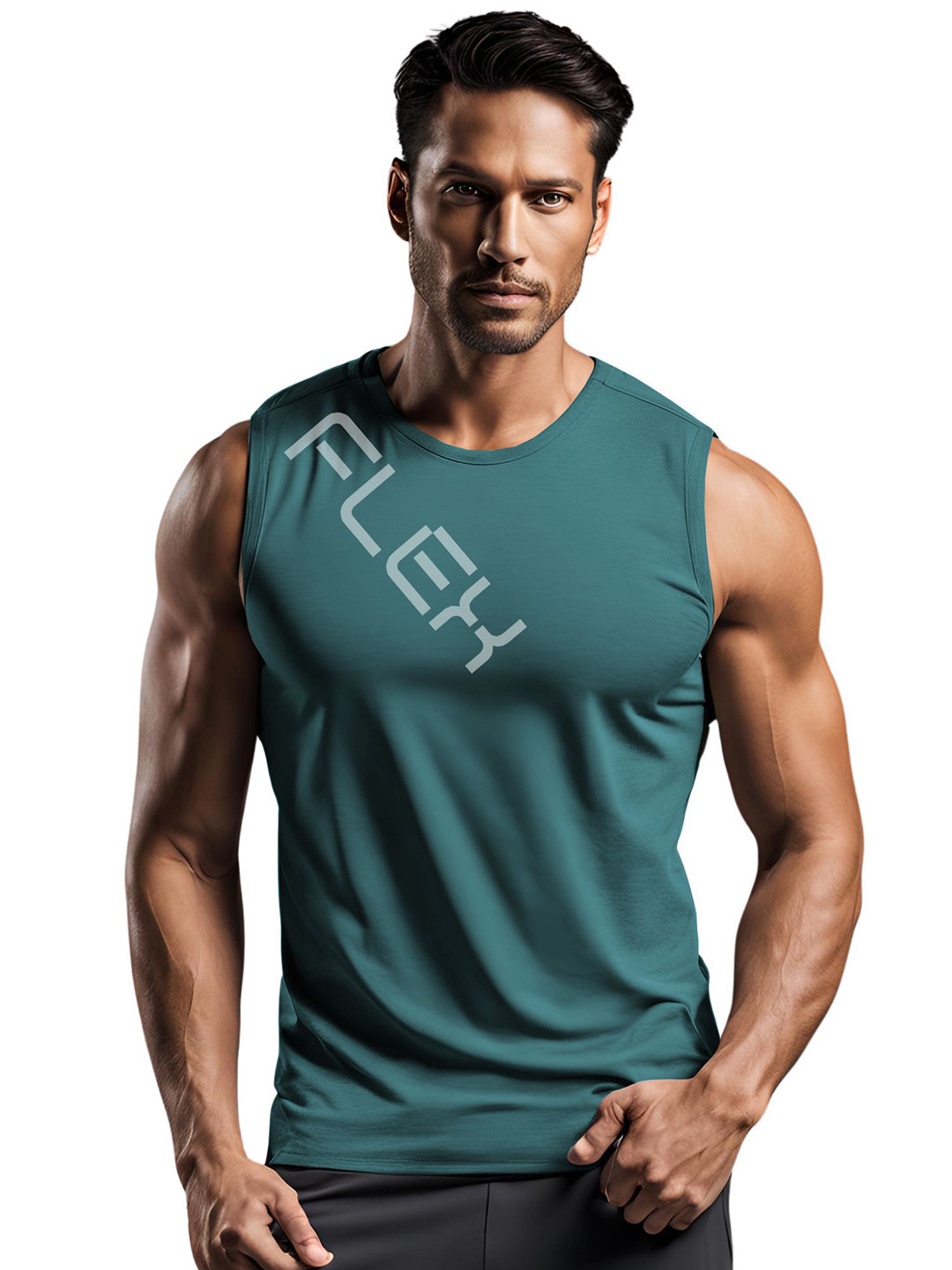 Buy 3Colors Printed Round Neck Gym Vest VEST CCUT FLEX AF BLUE_M ...