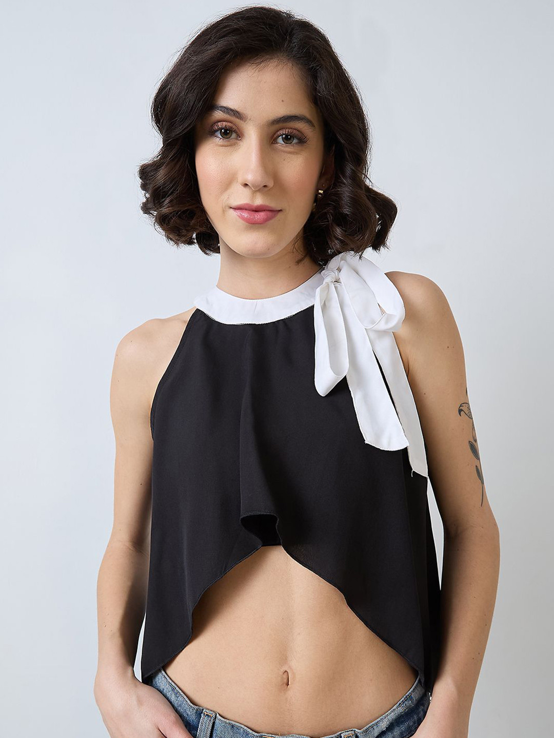 Buy SZN Tie Up Neck High Low Crop Top - Tops for Women 32904500 | Myntra
