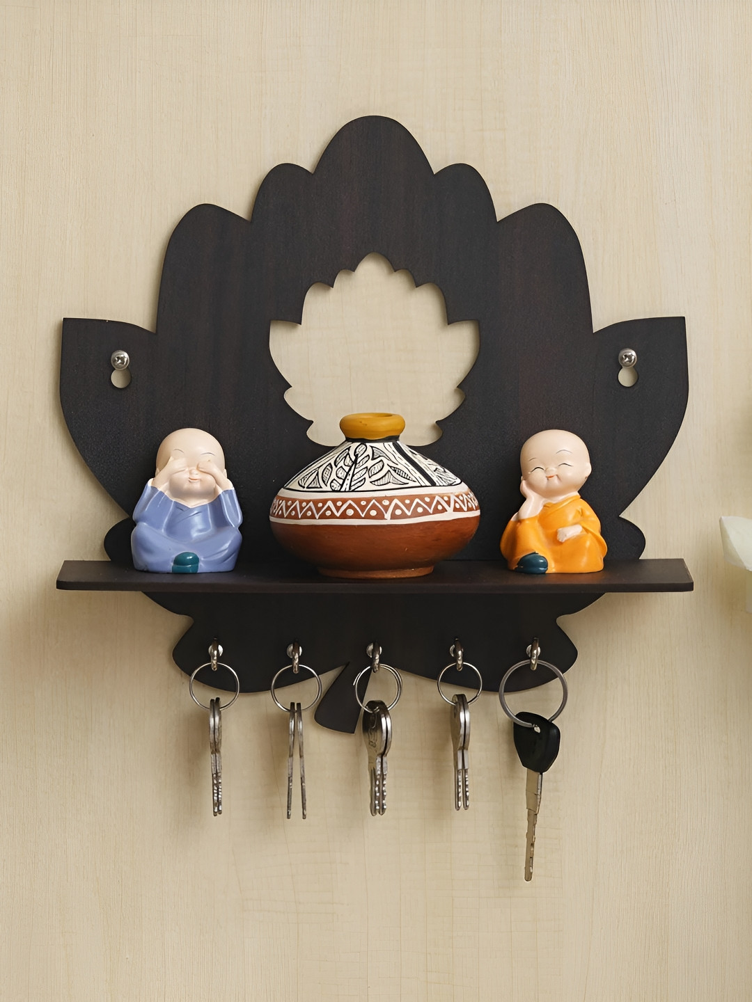 Buy Webelkart Brown & Black 5 Hooks Wooden Lotus Key Holder - Key ...