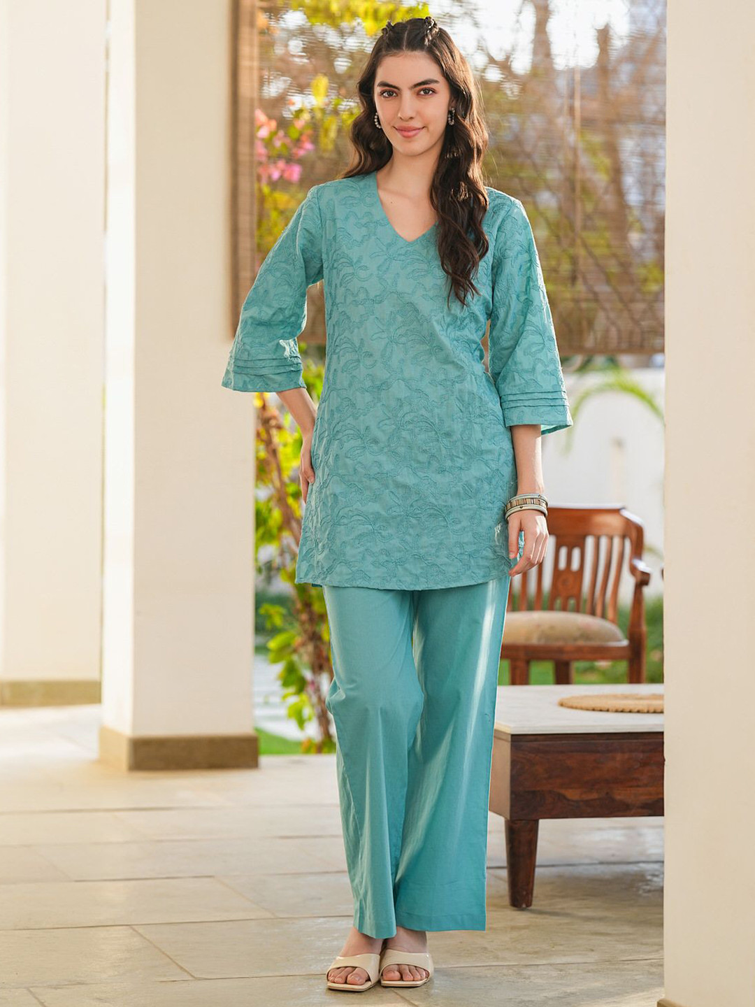 Buy JISORA Women's Green Printed Cotton Co Ord Set - Co Ords for Women ...