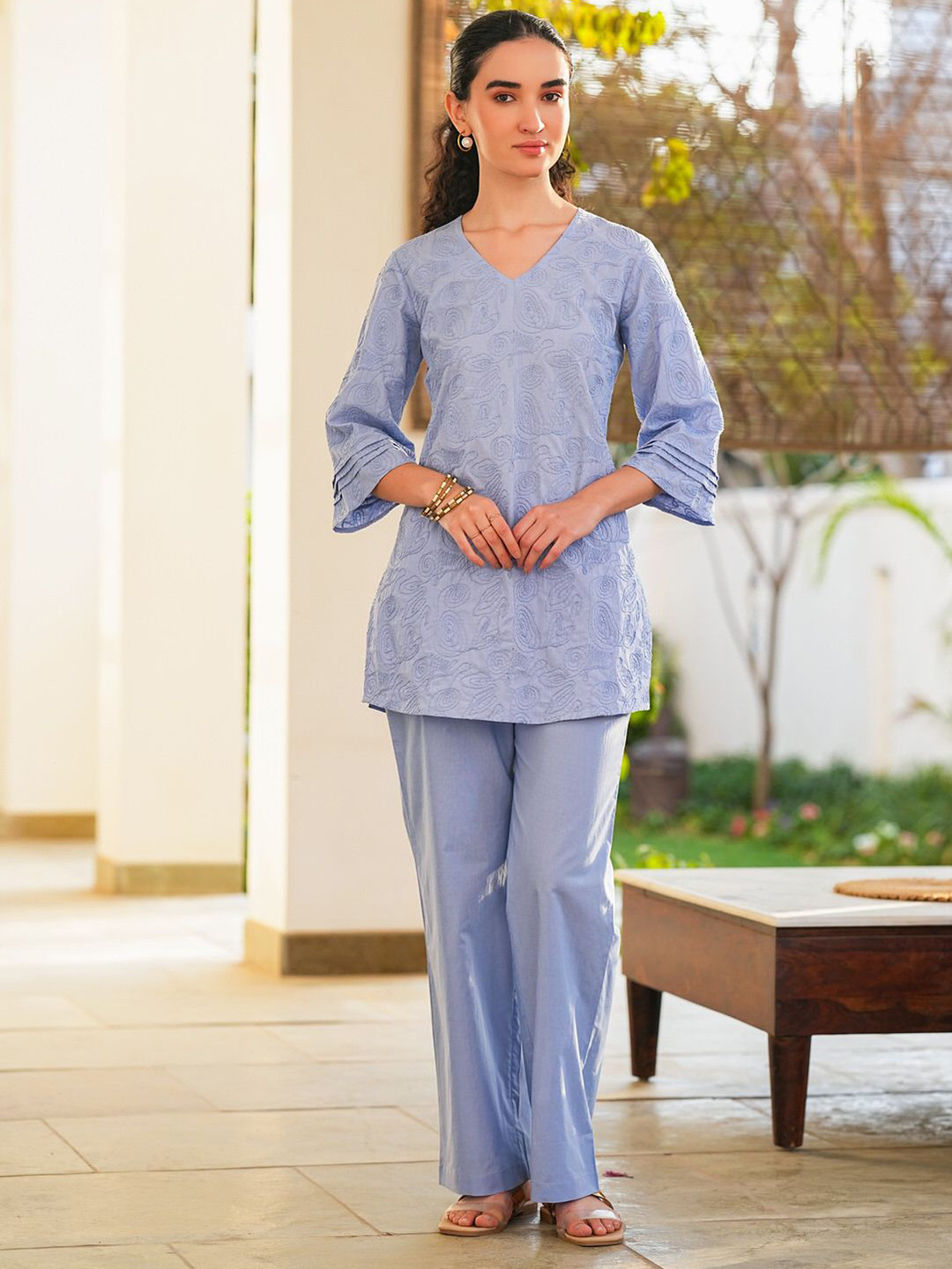 Buy JISORA Women's Blue Printed Cotton Co Ord Set - Co Ords for Women ...