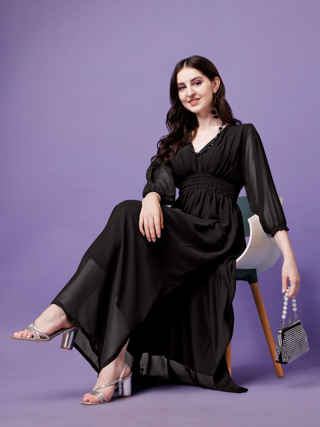 Buy Jash Creation Applique Georgette Fit & Flare Maxi Dress - Dresses ...