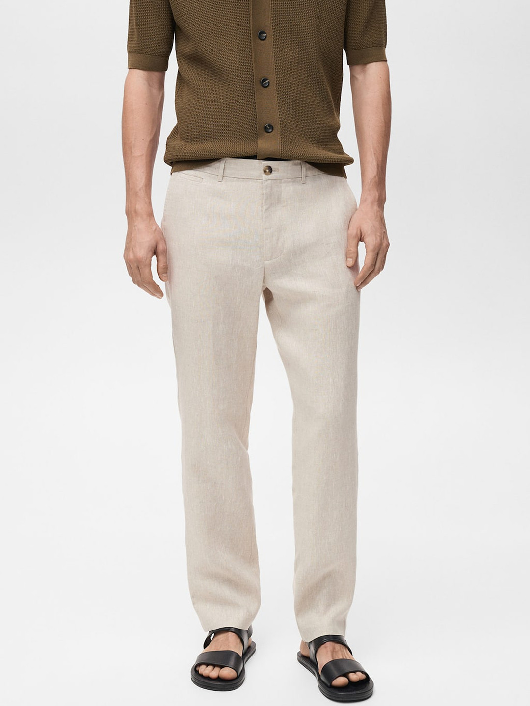 Buy MANGO MAN Mid Rise Pure Linen Slim Fit Chinos - Trousers for Men ...