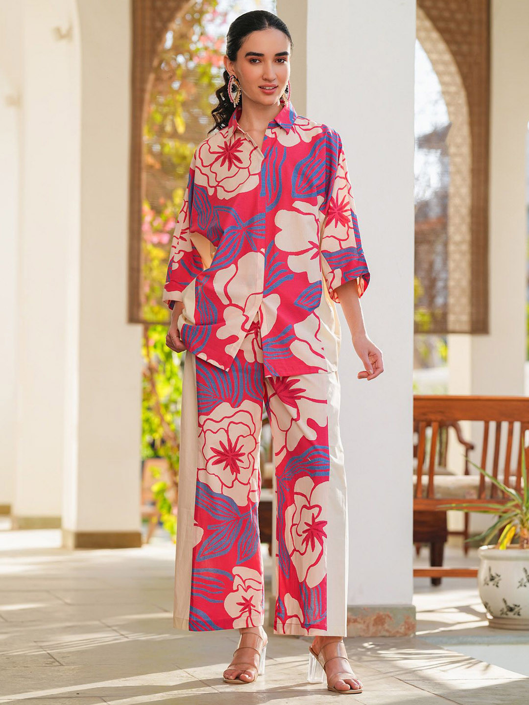 Buy JISORA Women's Pink Printed Cotton Co Ord Set - Co Ords for Women ...