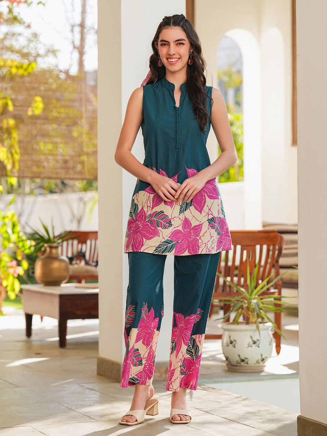 Buy JISORA Women's Blue Printed Cotton Co Ord Set - Co Ords for Women ...