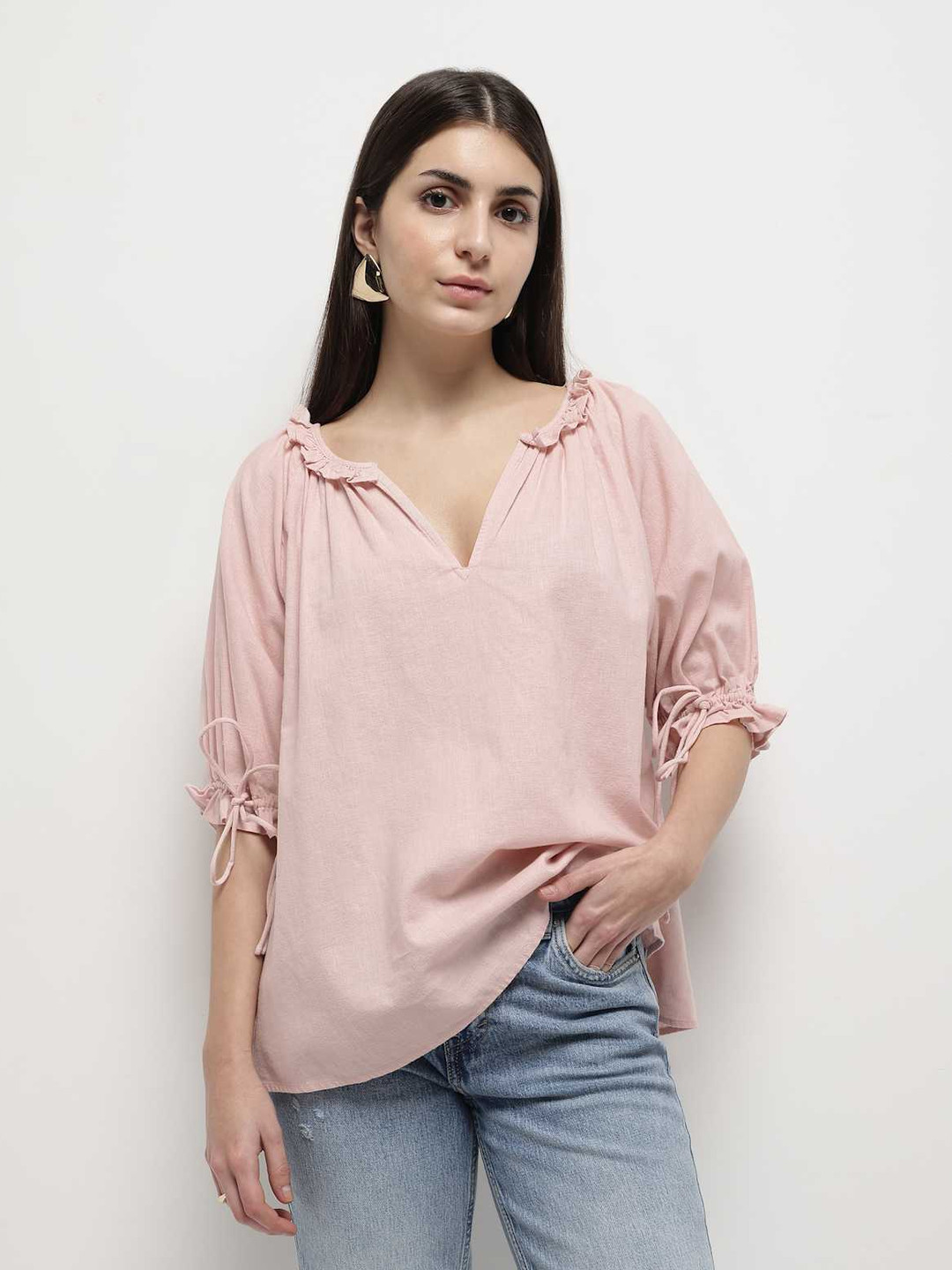 Buy Marks & Spencer Tie Up Neck Linen Top - Tops for Women 32931870 ...