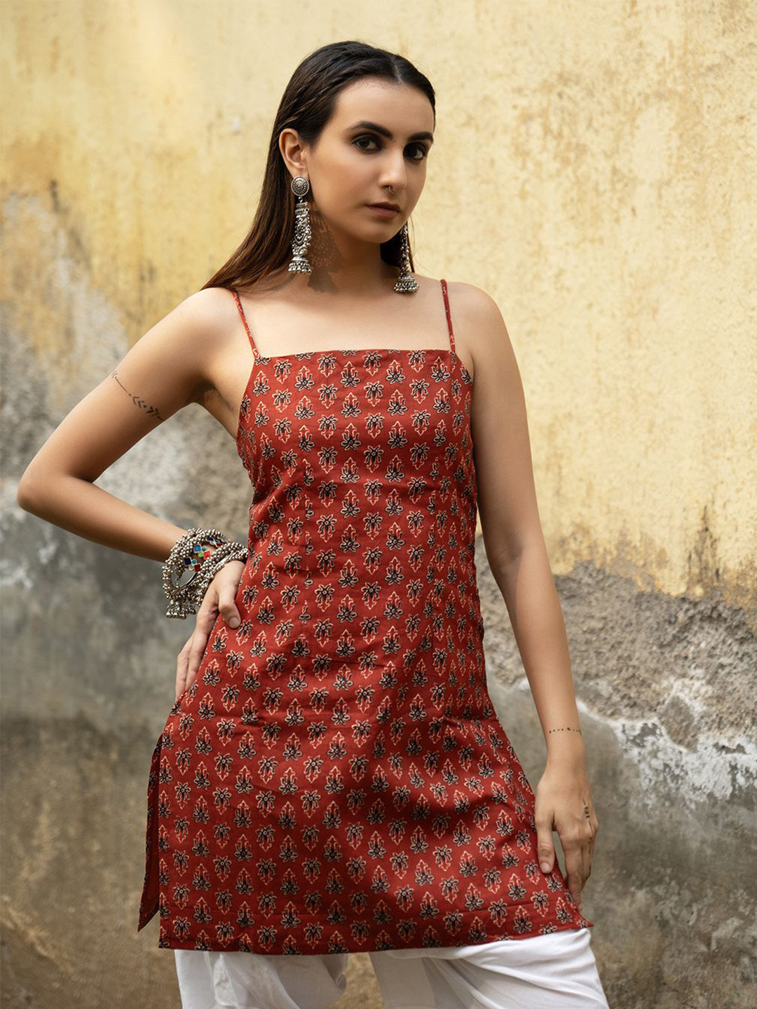 Buy NISHORAMA Ethnic Motifs Printed Square Neck Pure Cotton Handloom ...