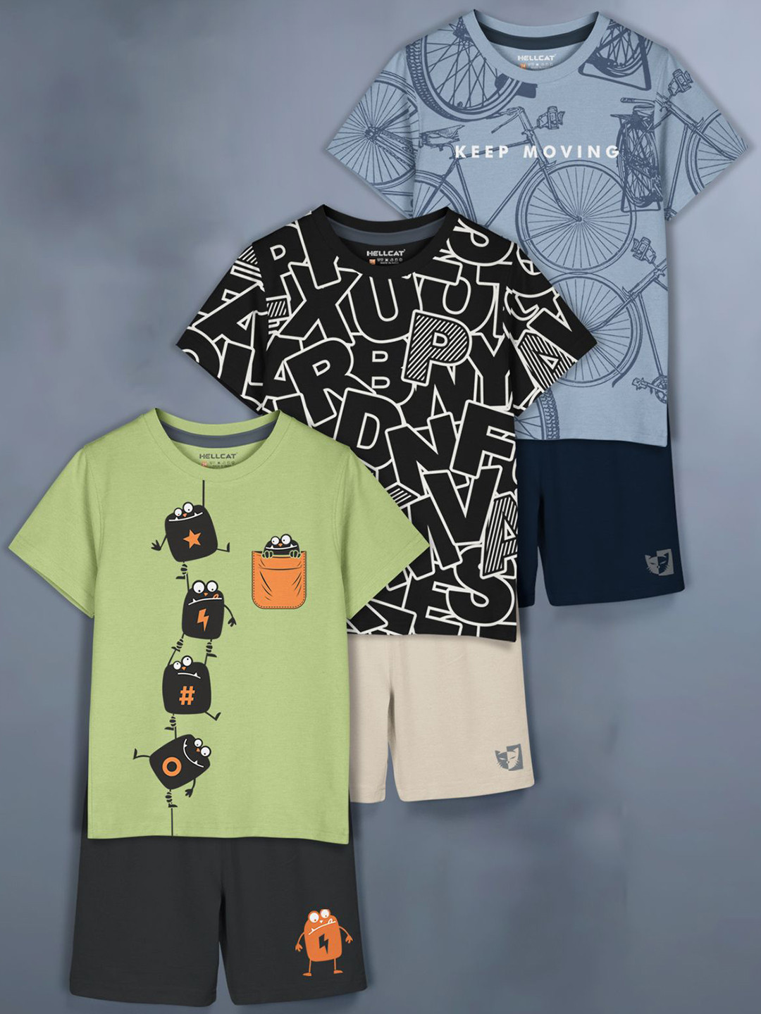 Buy HELLCAT Girls Pack Of 3 Printed Round Neck T Shirts With Shorts ...