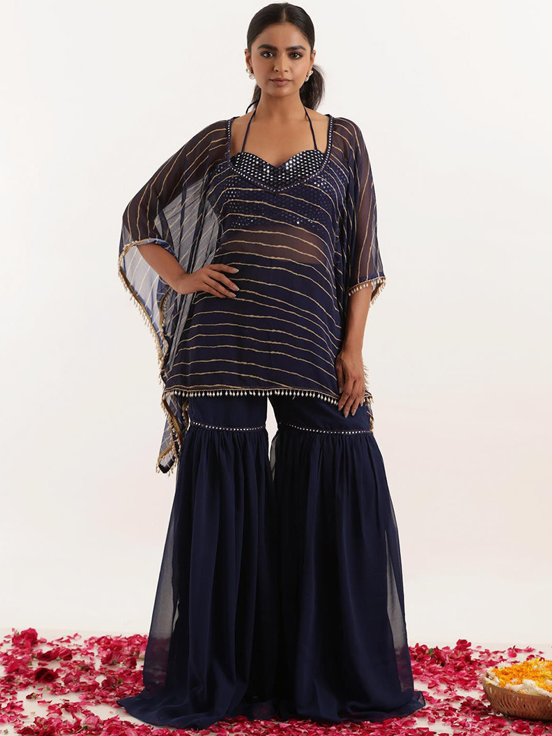Buy DEASHA INDIA Embroidered Sweetheart Neck Top Kaftan With Sharara Co ...