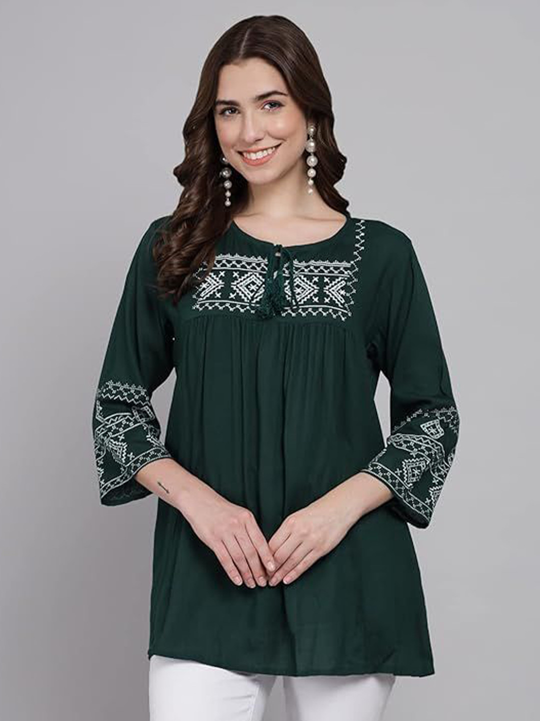 Buy AVAYAYAT Embroidered Keyhole Neck Top - Tops for Women 32973869 ...