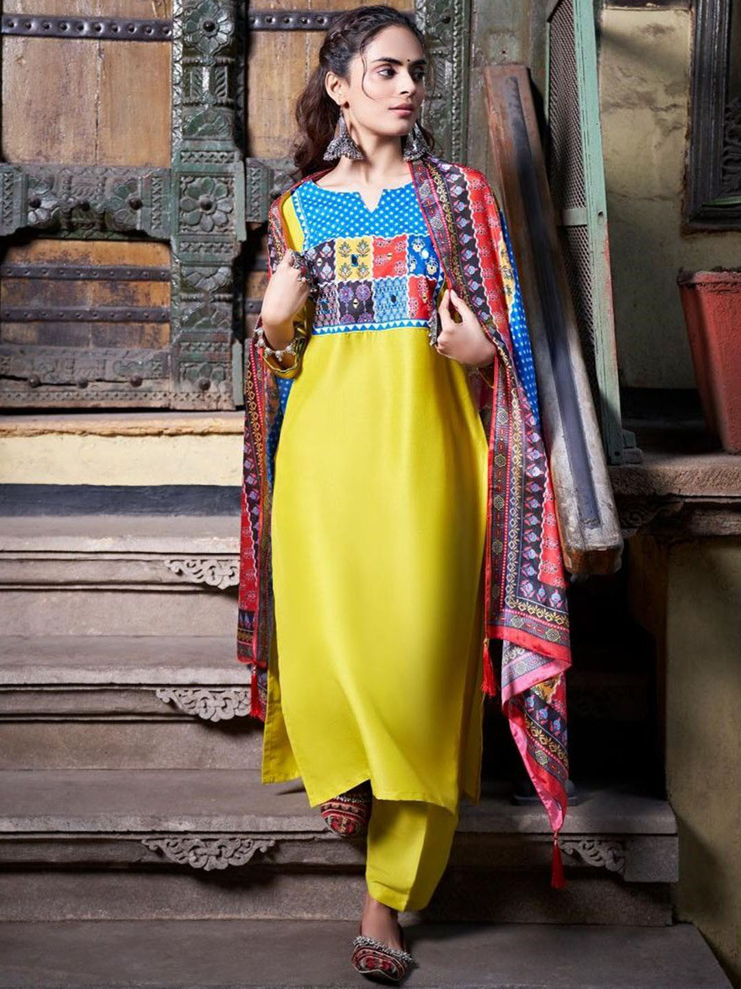 Buy Colors Of Earth Women Printed Regular Kurta With Trousers & With ...