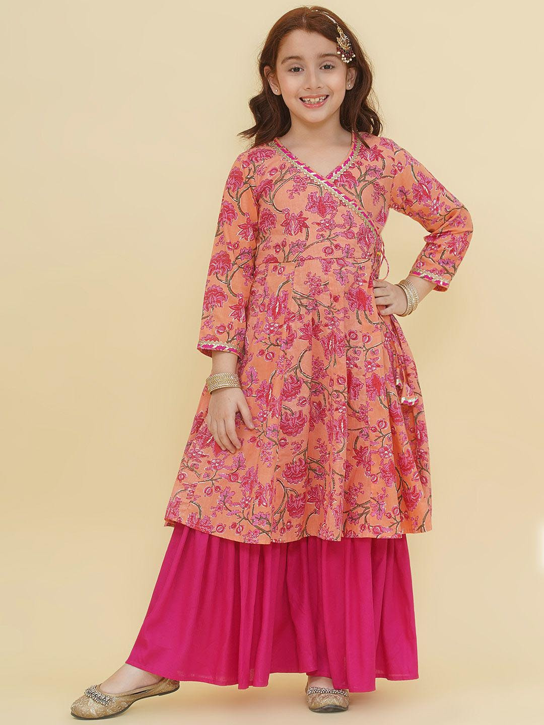 Buy Bitiya By Bhama Girls Ethnic Motifs Printed Angrakha Gotta Patti ...