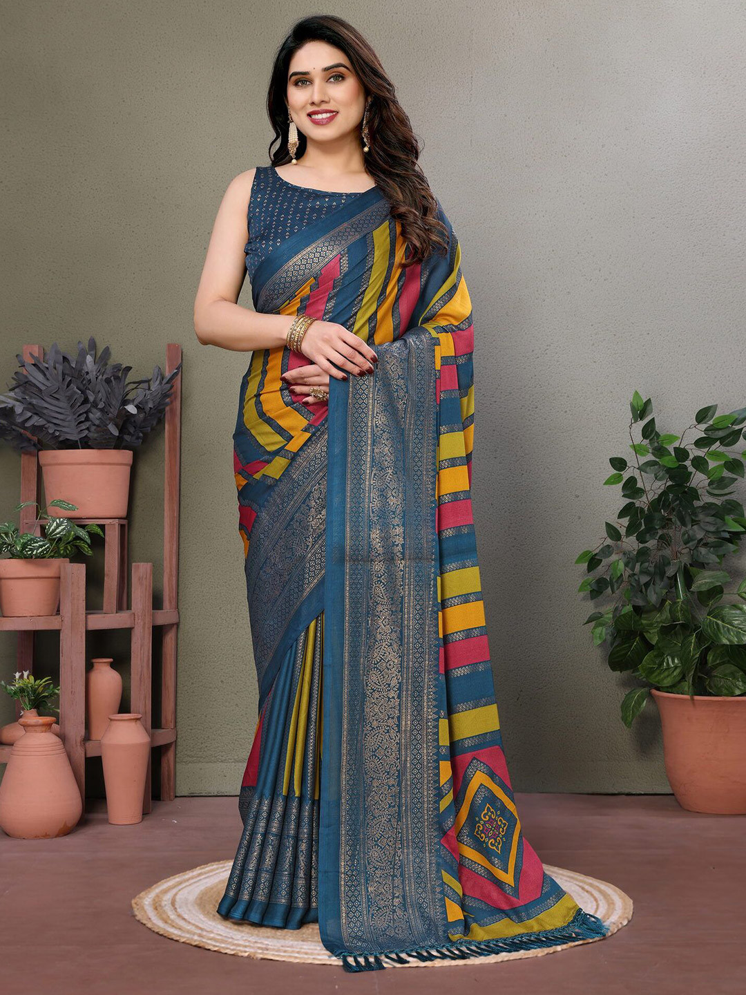 Buy CATCHY FOREVER Striped Silk Blend Saree - Sarees for Women 33011799 ...