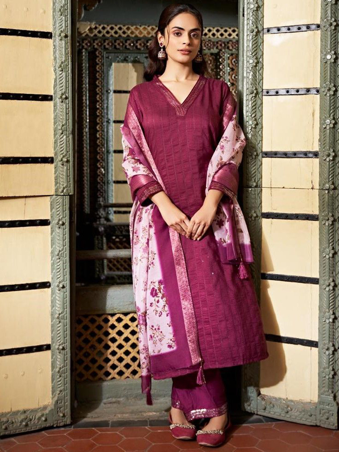 Buy Colors Of Earth Women Striped Regular Kurta With Trousers & With ...