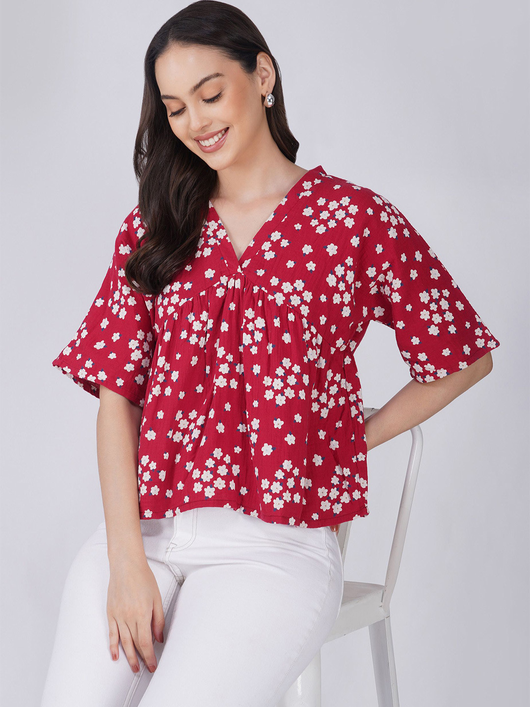 Buy Avor Lifestyle Print Bell Sleeve Cotton Crop Top - Tops for Women ...