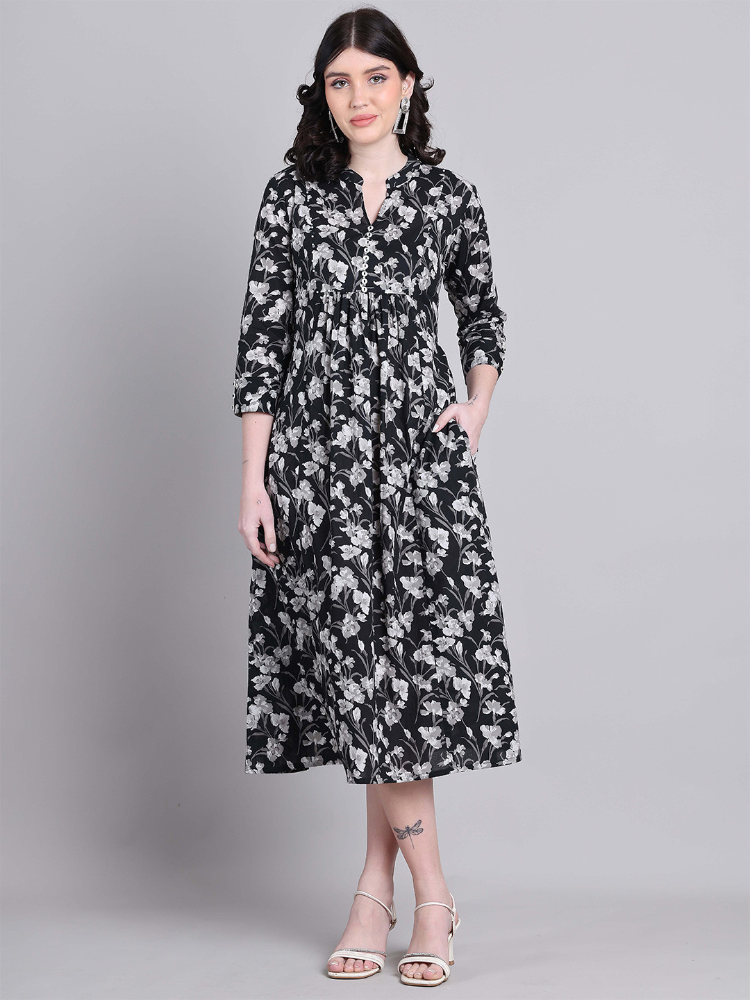 Buy Roly Poly Floral Print Pure Cotton Empire Midi Dress - Dresses for ...