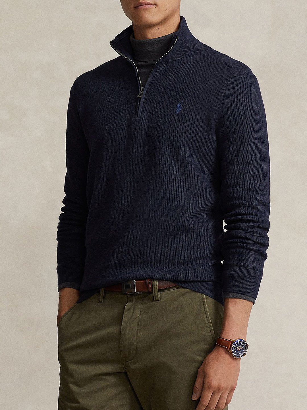 Buy Polo Ralph Lauren Men Mesh Knit Pure Cotton Quarter Zip Sweater ...
