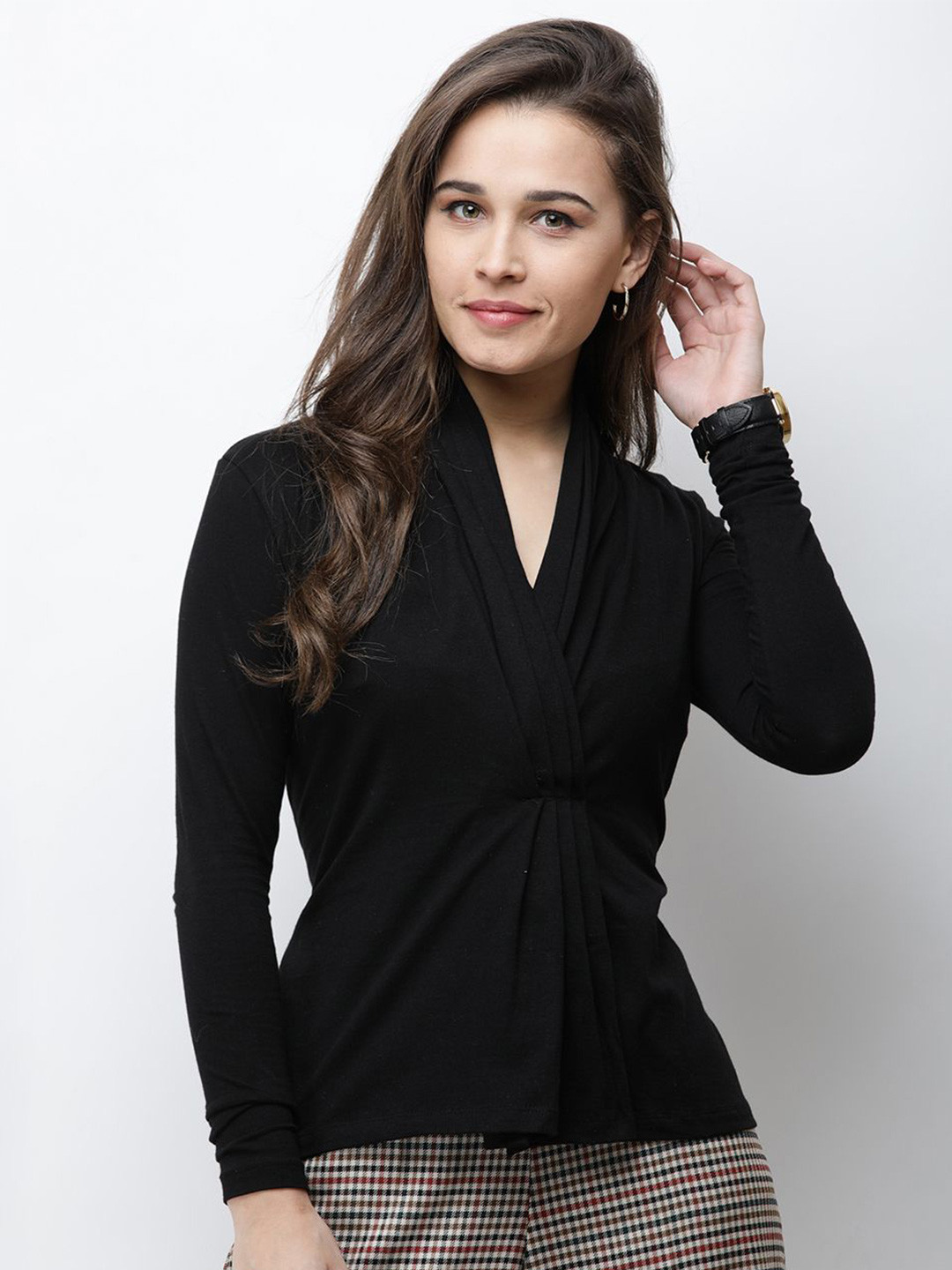 Buy Moda Rapido Solid Cotton V Neck Full Sleeves Warp Top - Tops for ...