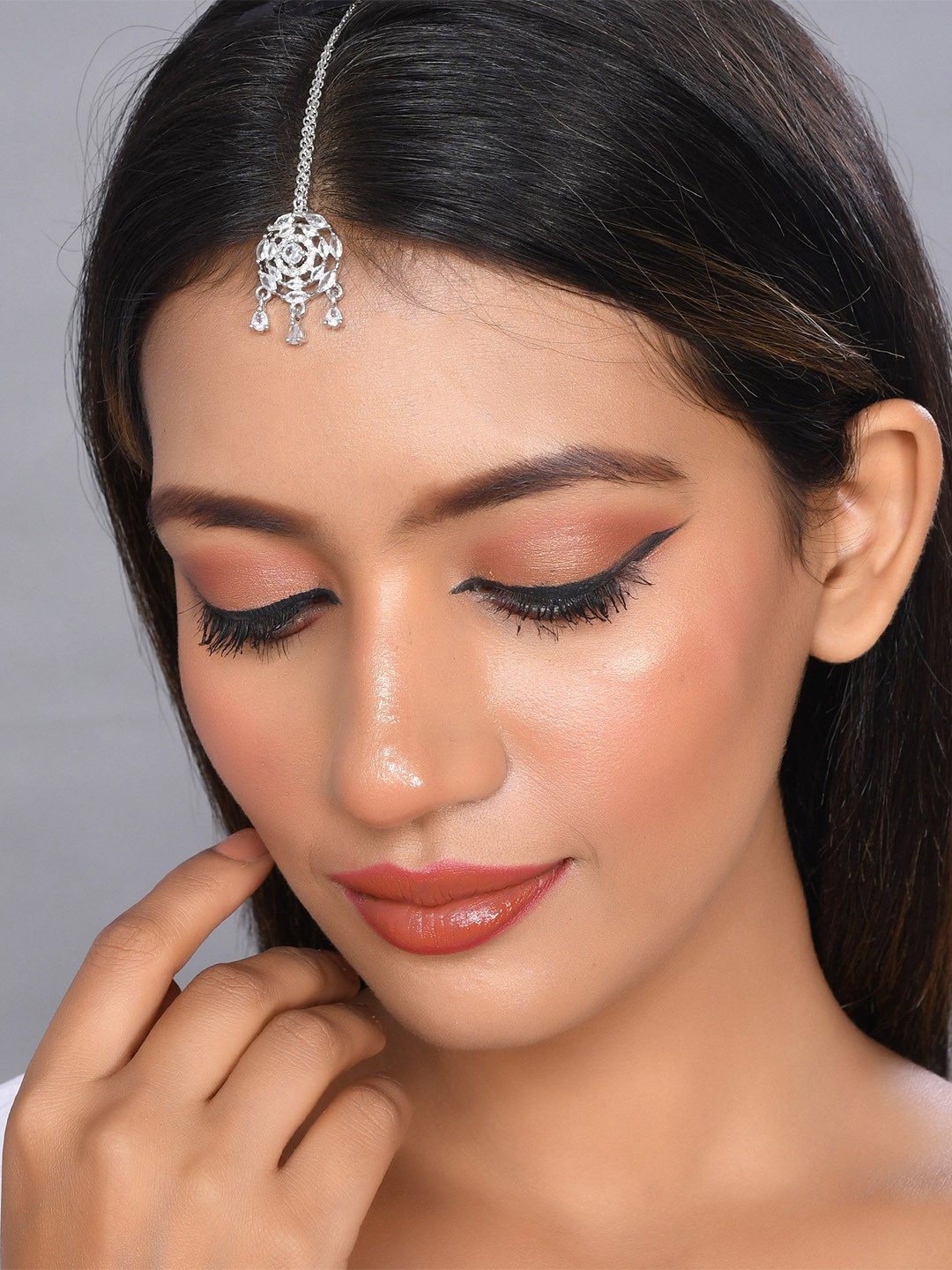 Buy Silvermerc Designs Silver Plated Stones Studded Maang Tikka Head ...