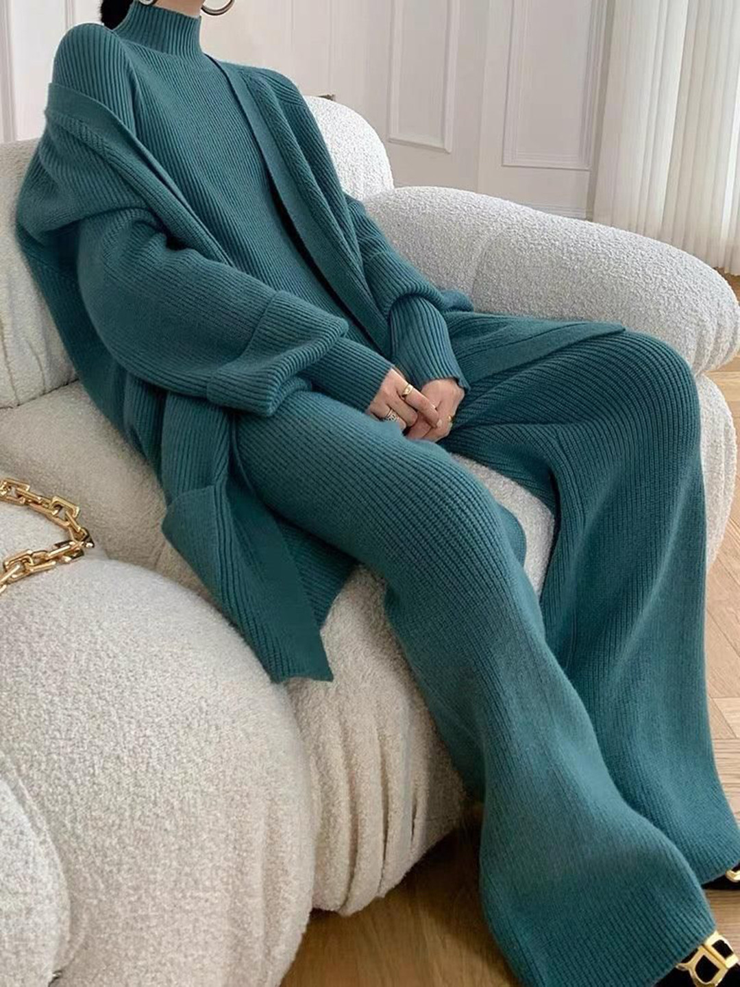 Buy Alamode By Akanksha Teal Luxury Collection Heti Woollen Co Ords Set ...