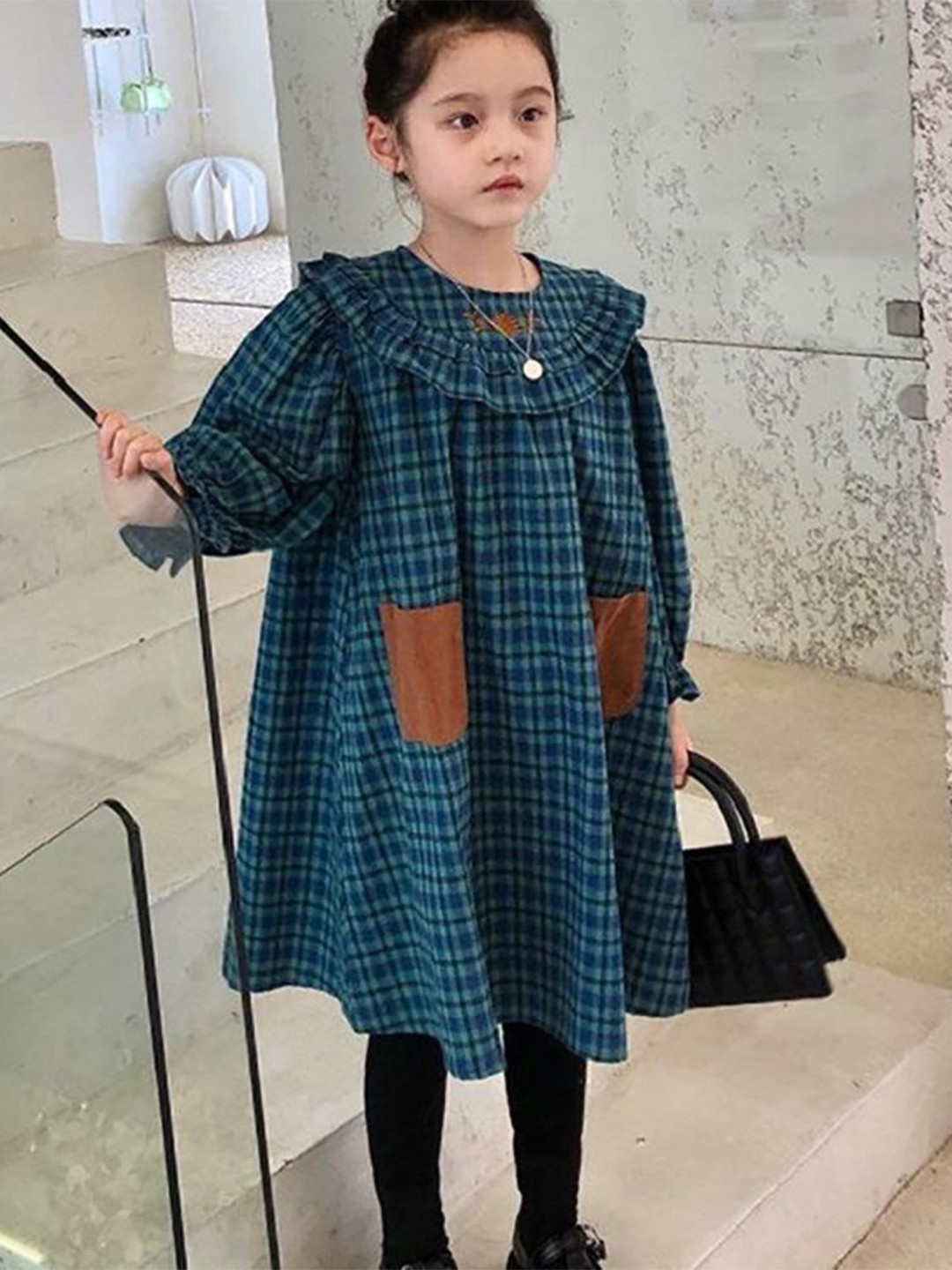 Buy StyleCast X Revolte Girls Checked Puff Sleeve A Line Dress ...