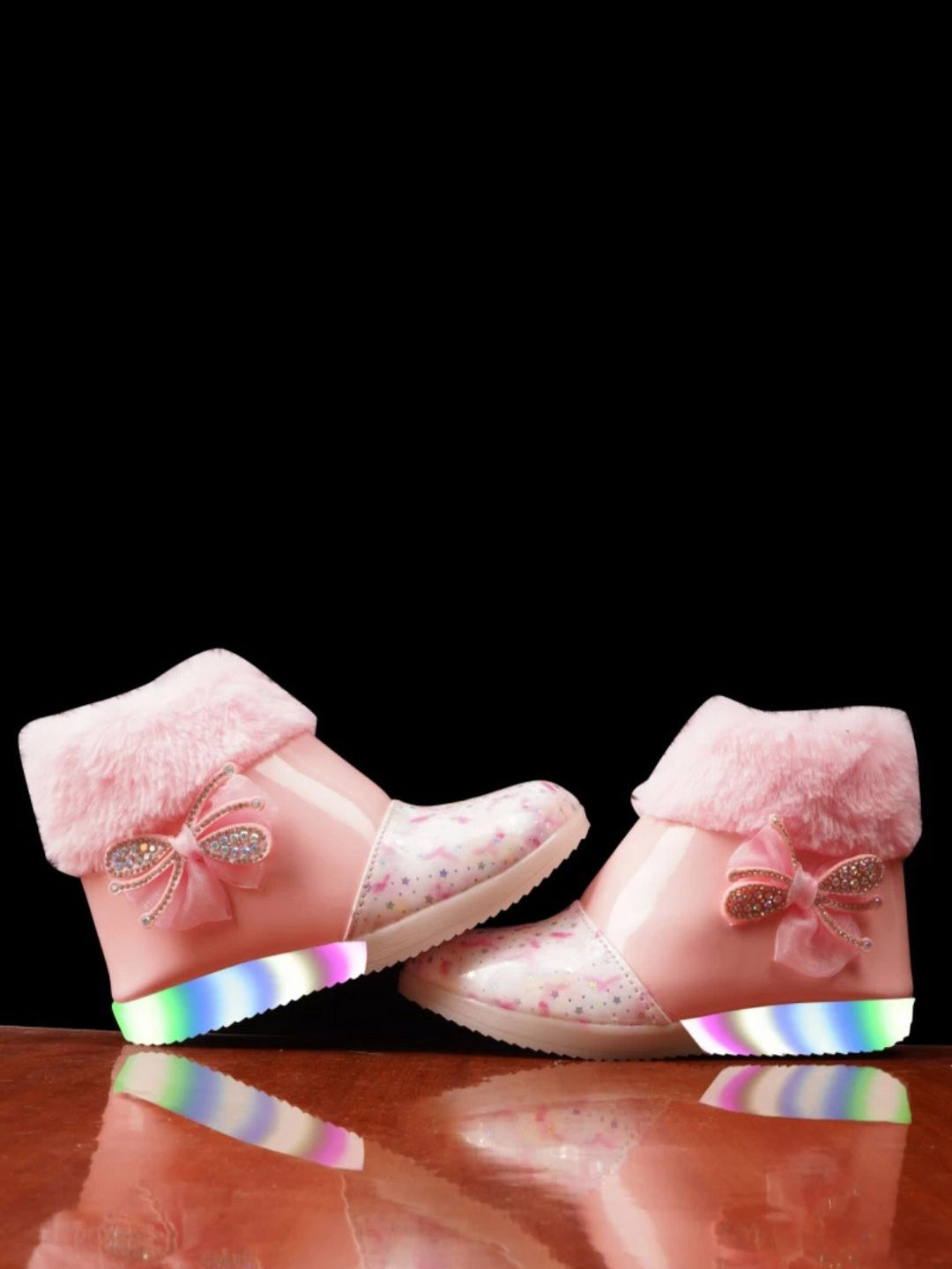 Buy IDEAL COLLECTION Girls Printed Casual Shoes With Bow & LED Details ...