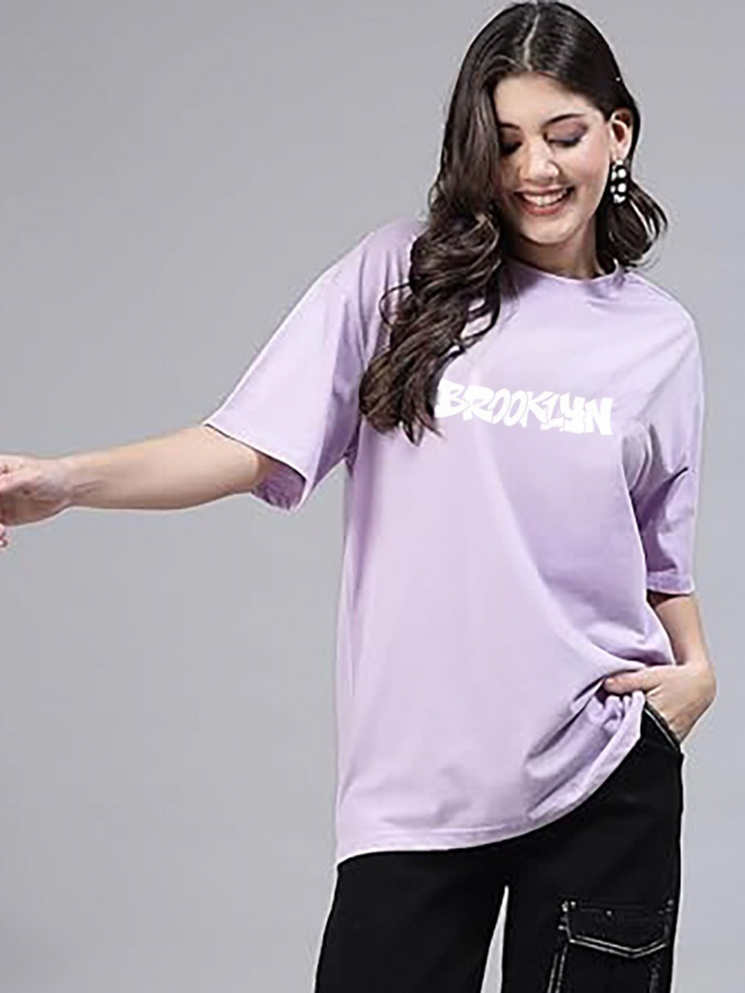 Buy My Swag Women Typography Printed Round Neck Cotton Oversized T ...