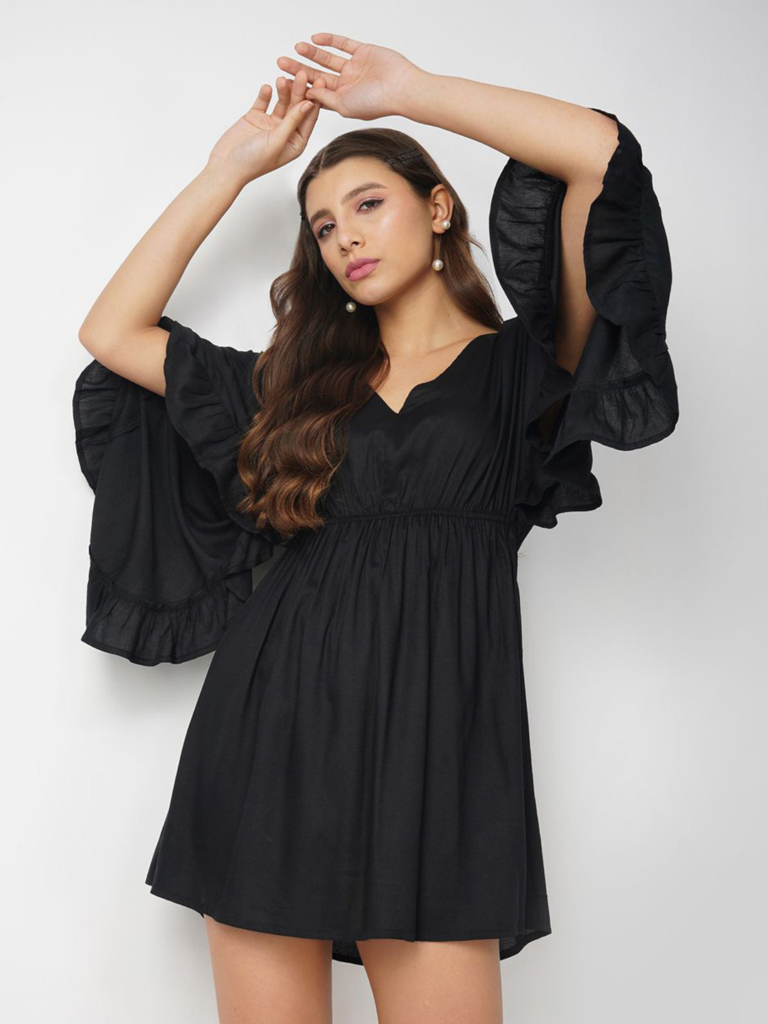 Buy HERE&NOW Women V Neck Flared Sleeves Fit & Flare Dress - Dresses ...