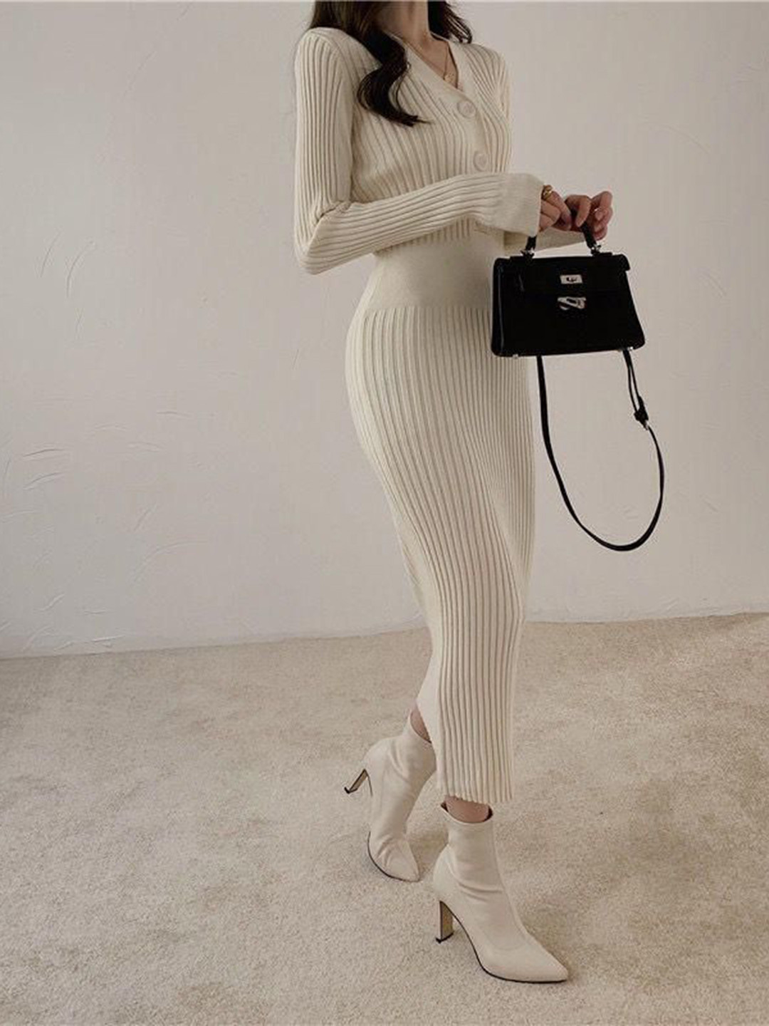 Buy Alamode By Akanksha Women Beige Rowyn Knitted Dress - Dresses for ...