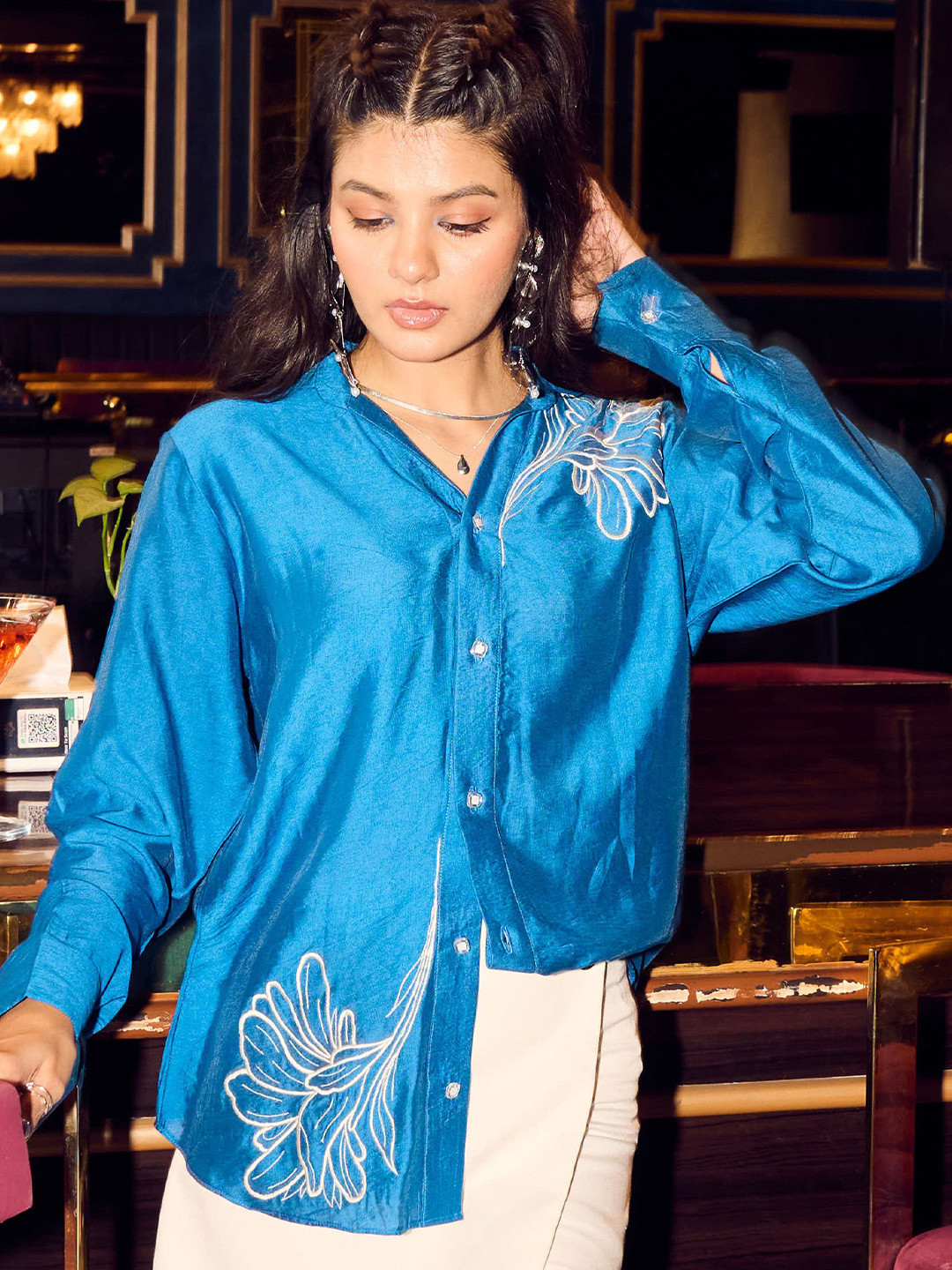 Buy THE HOUSE OF INDU Women Regular Fit Spread Collar Embroidered ...