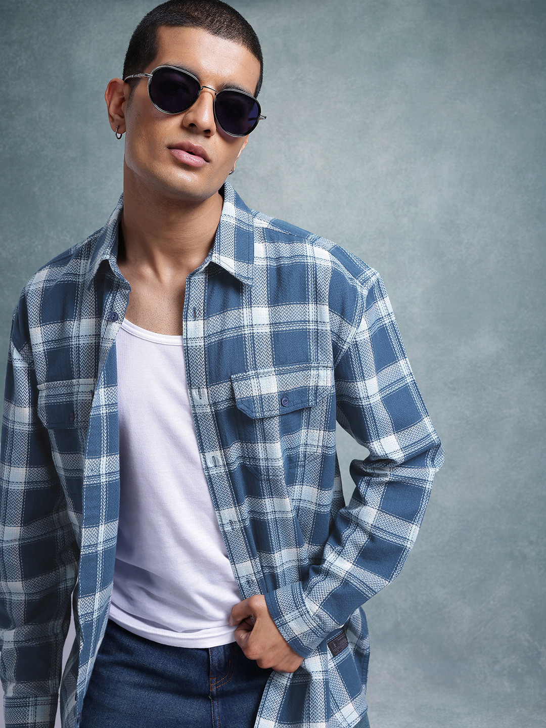 Buy The Roadster Lifestyle Co. Men Relaxed Checked Pure Cotton Casual ...