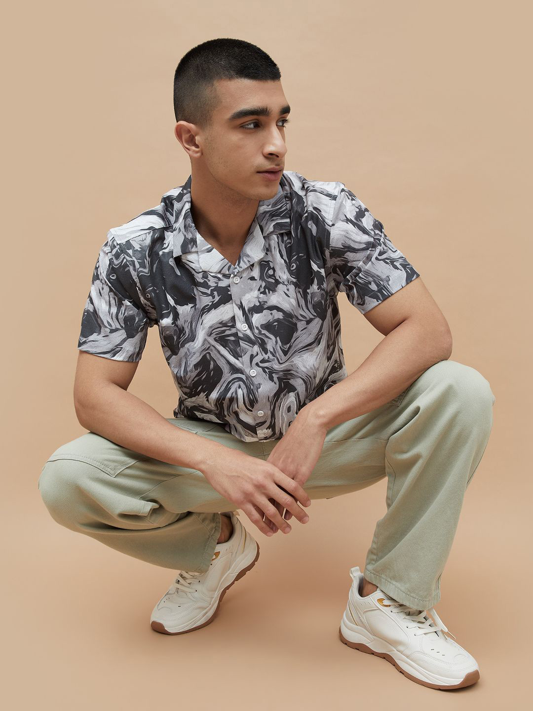 Buy Forca Men Cuban Collar Abstract Printed Casual Shirt - Shirts for ...