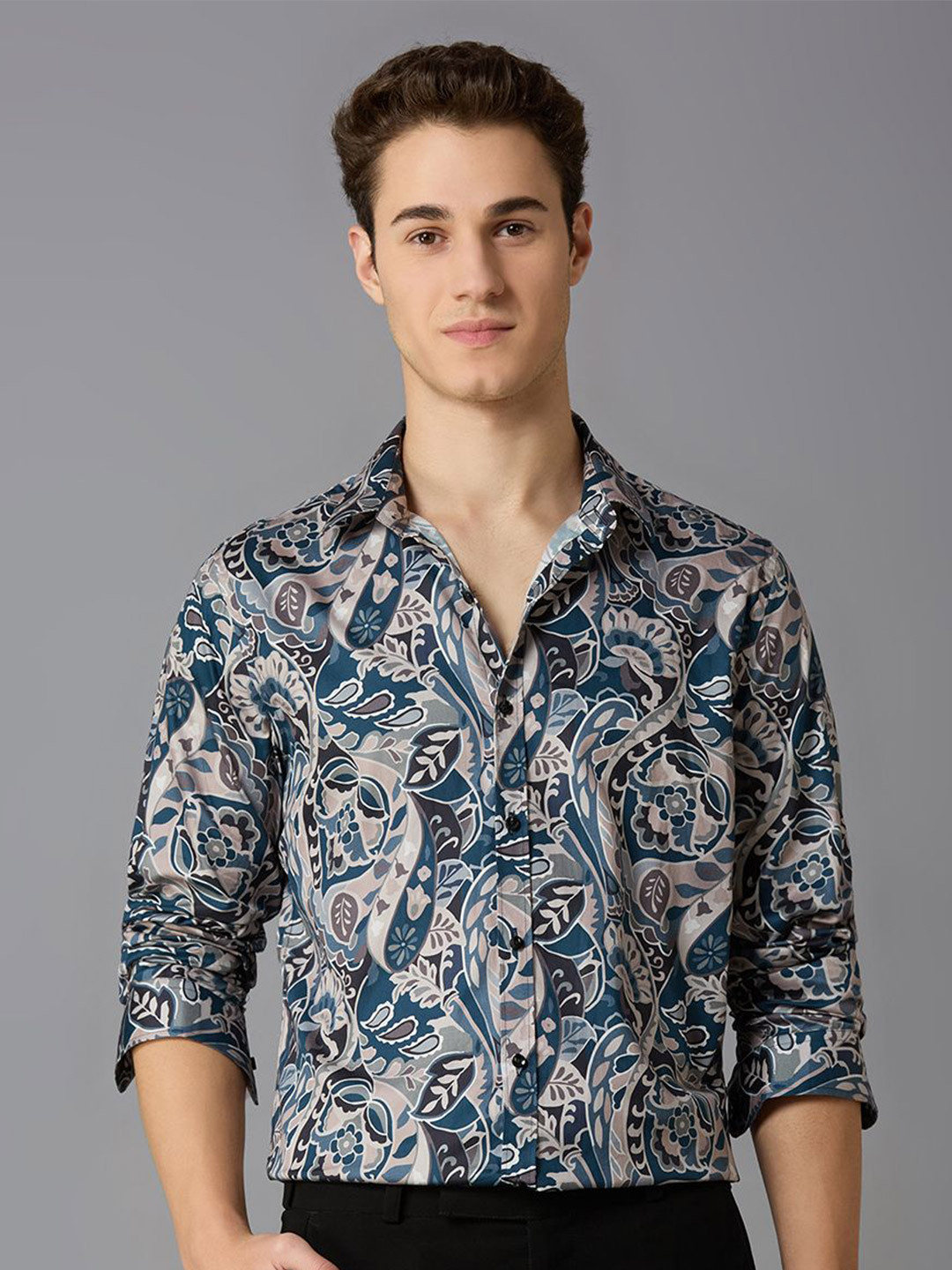 Buy MARK & ALBERT Men India Slim Fit Spread Collar Floral Printed ...